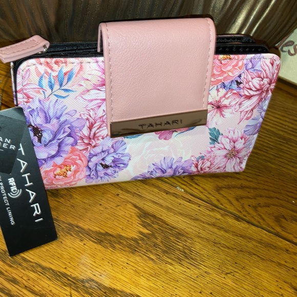 Tahari | Bags | Tahari Rfid Tab Wallet Pink Floral Nwt | Poshmark